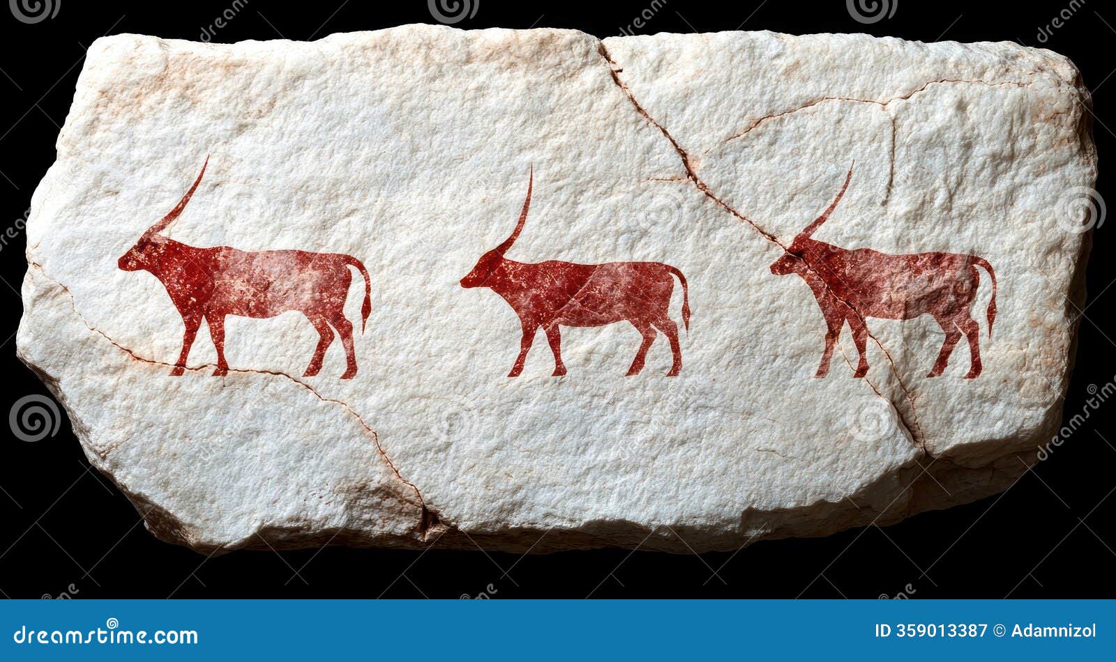 Ancient Petroglyph of Three Horned Animals on a Stone Stock ...