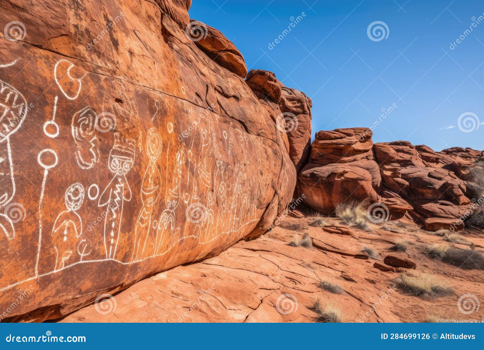 Ancient Petroglyphs on Red Canyon Walls Stock Illustration ...