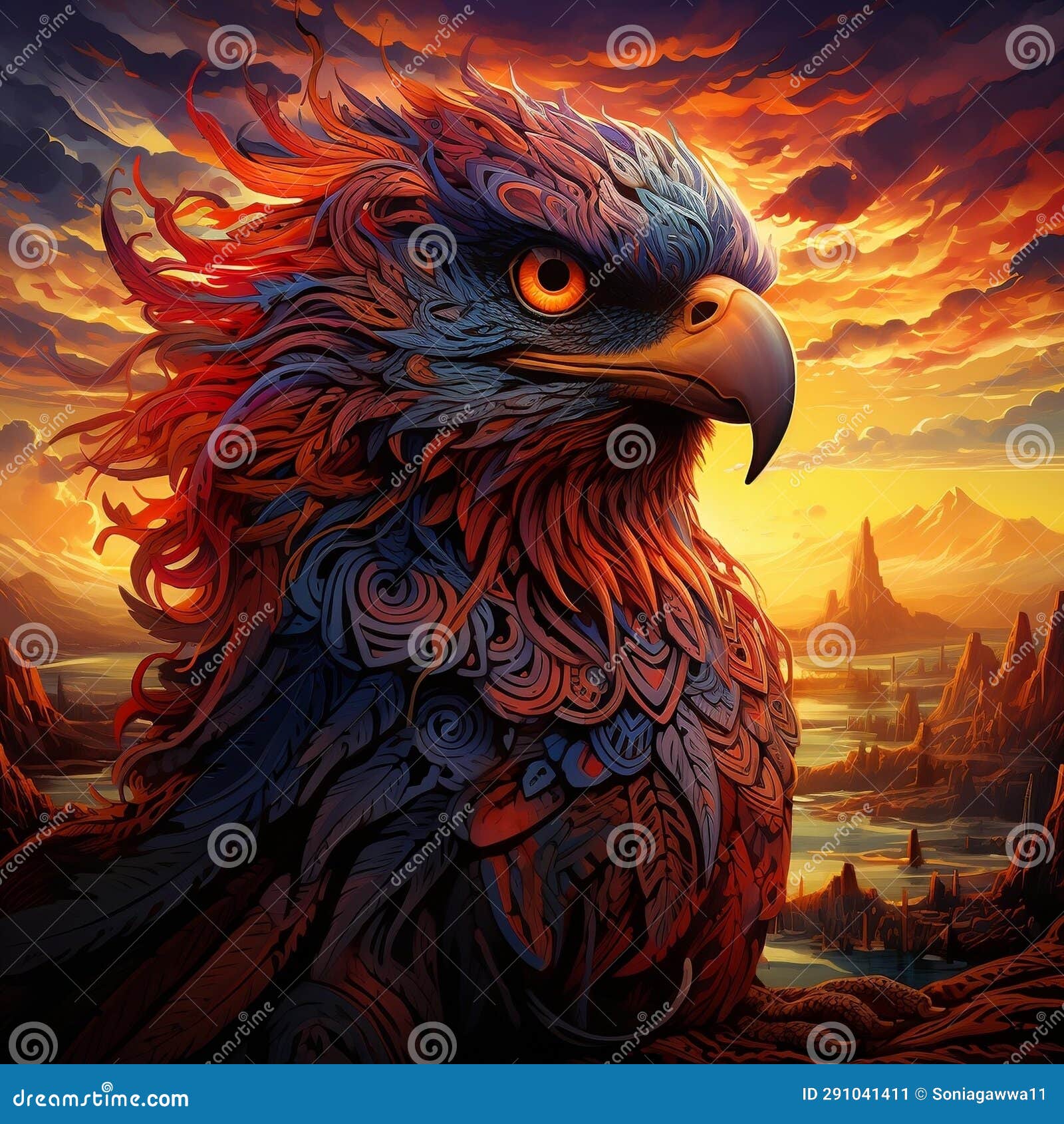 An Ancient Phoenix Totem, Rising from the Flames with Vibrant Feathers ...