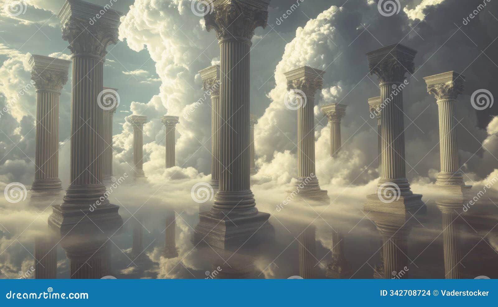 Ancient Pillars Emerging from Clouds Stock Illustration - Illustration of white, dreamlike ...