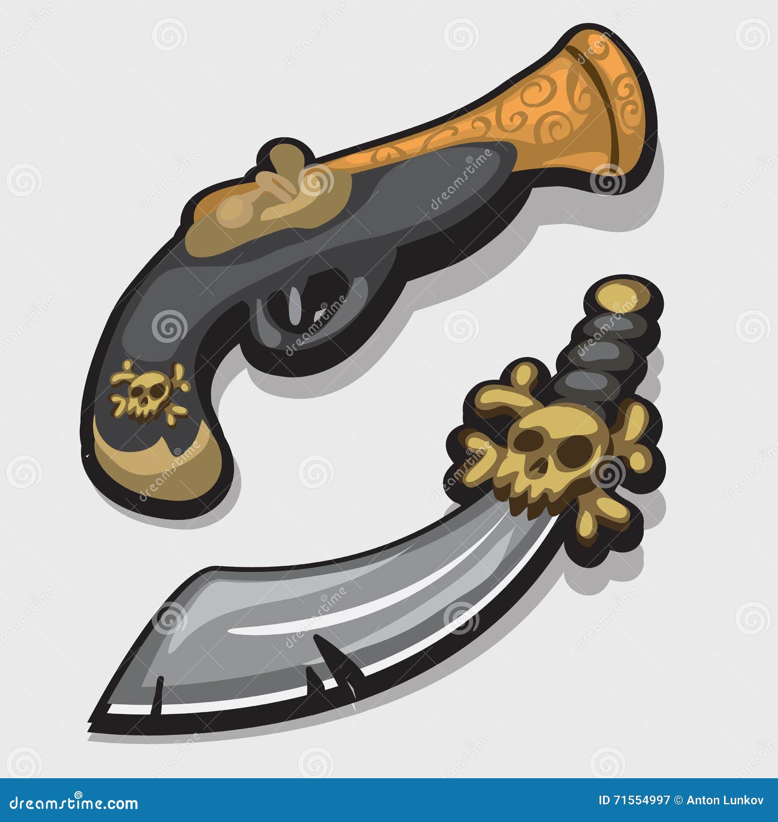 Ancient Pirate Sword and Gun in Cartoon Style Stock Vector ...