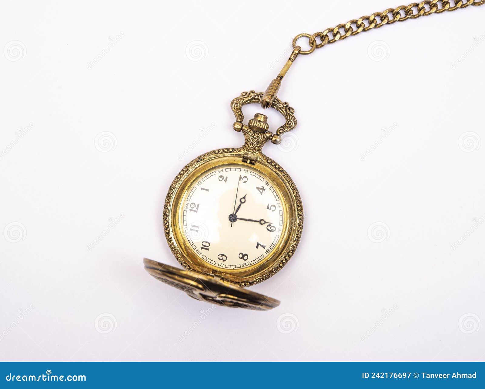 Ancient Pocket Watch Isolated On White With Golden Chain Royalty-Free ...