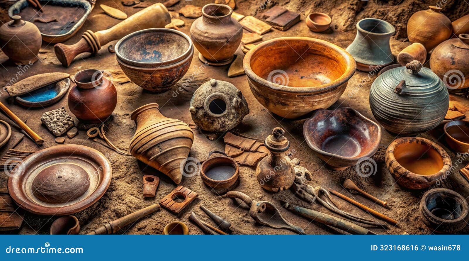 Ancient Pottery and Artifacts from Archaeological Dig Generative by AI ...