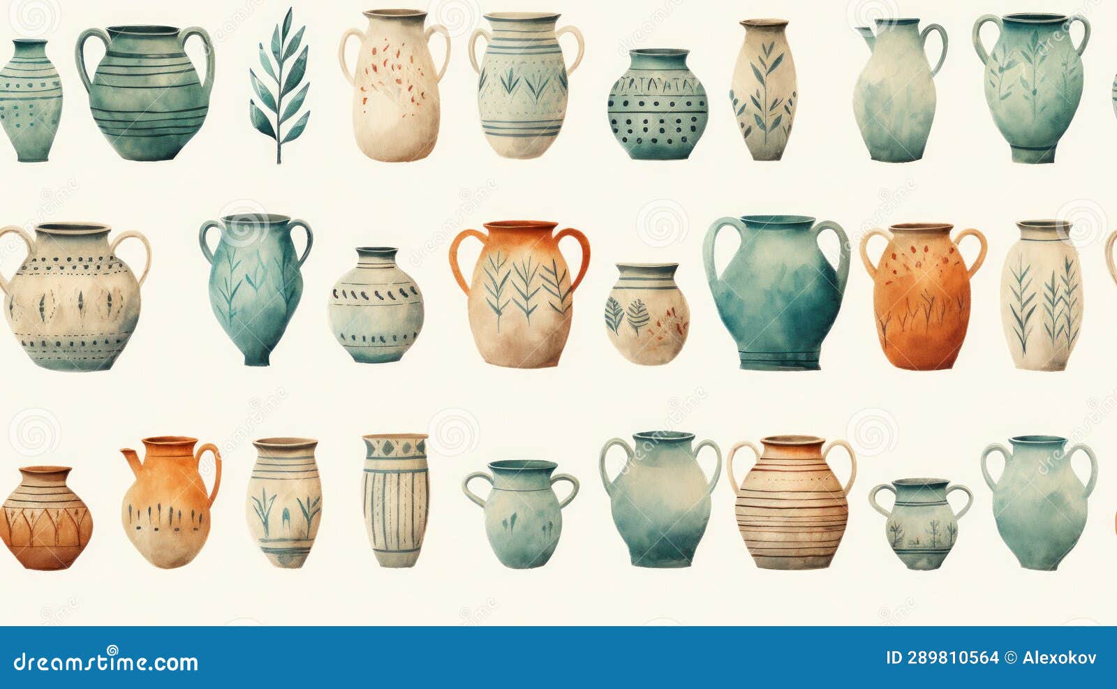 Ancient Pottery Handpainted Watercolor Seamless Pattern AI Generated ...