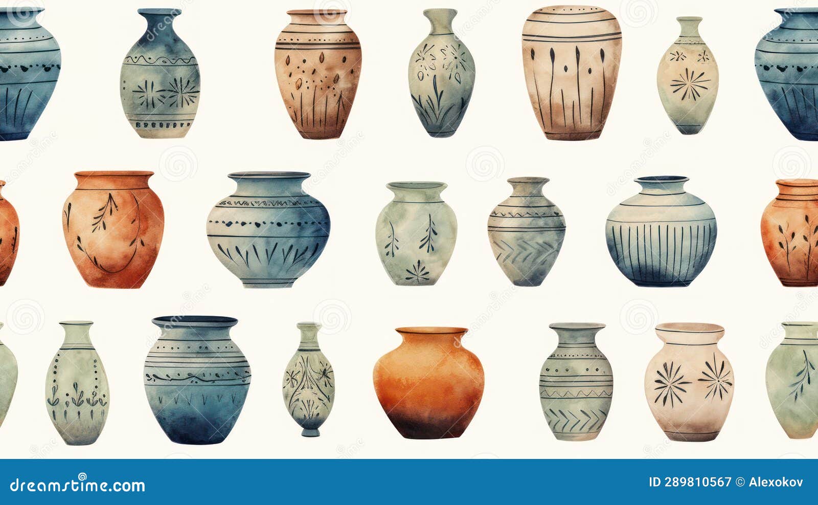 Ancient Pottery Handpainted Watercolor Seamless Pattern AI Generated ...