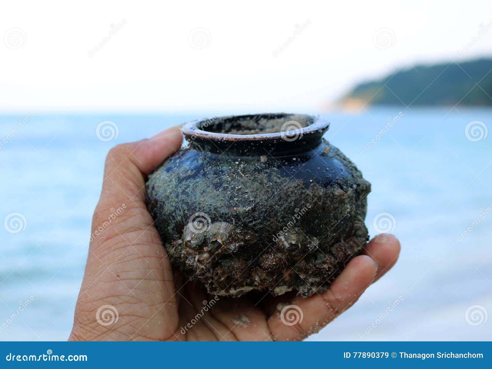 Ancient Pottery with Sea Shell on the Beach. Stock Image - Image of ...