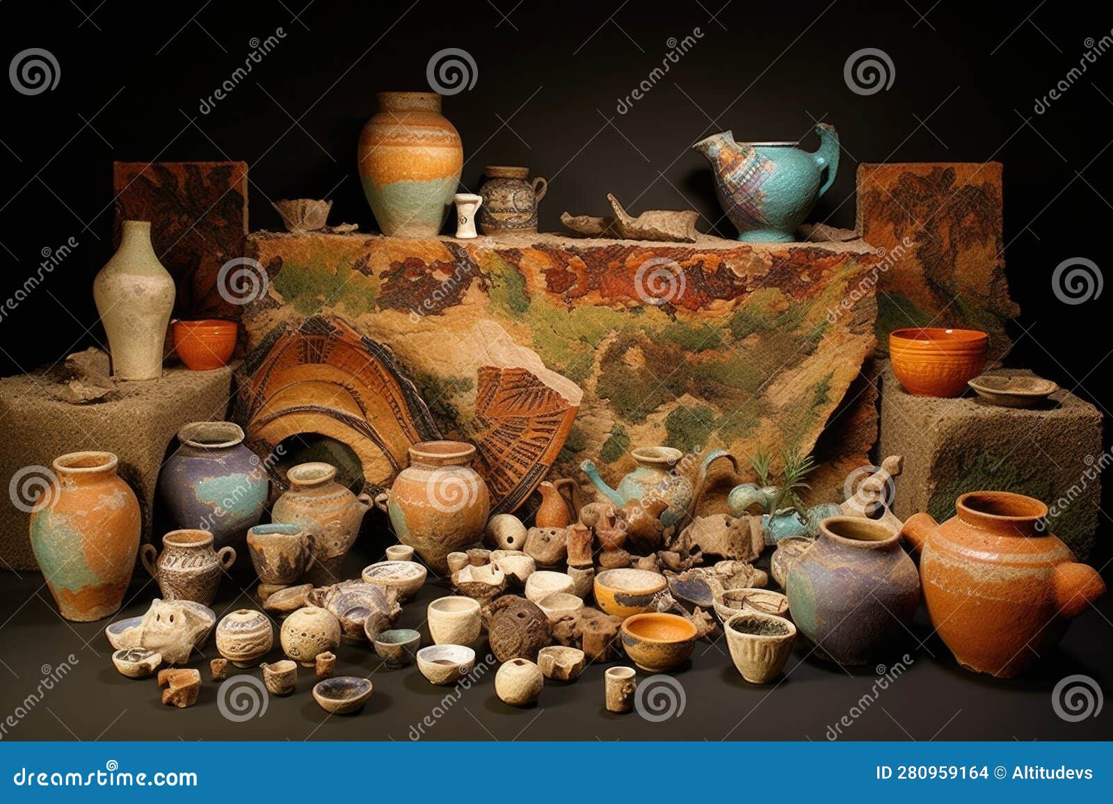 Ancient Pottery Shards on a Rustic Surface Stock Photo - Image of ...