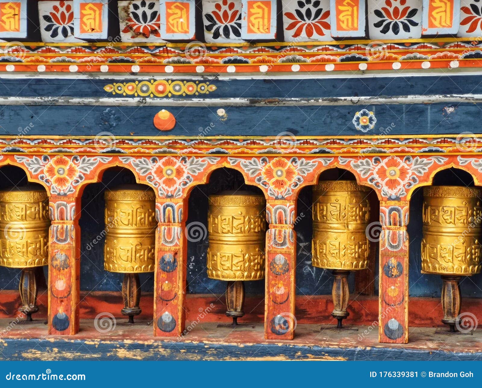 Ancient prayers wheels stock image. Image of temples - 176339381