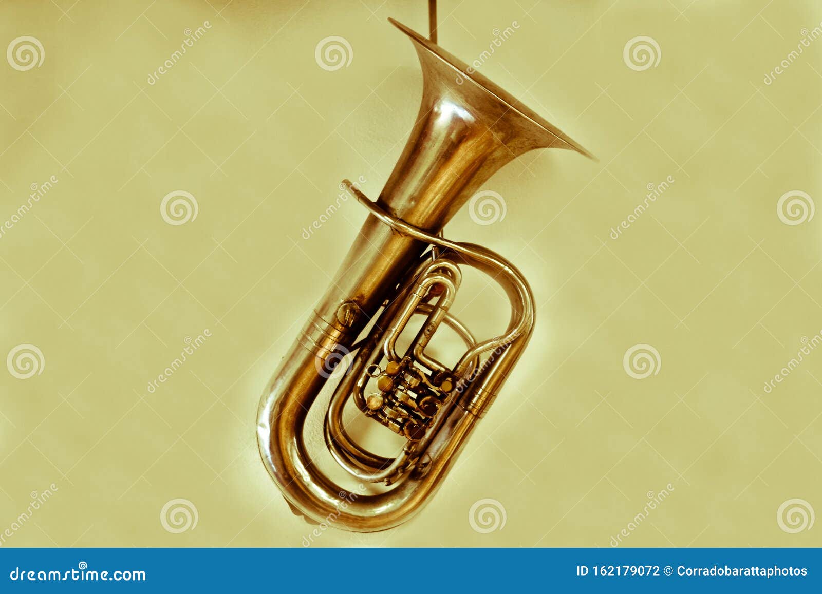 An Ancient and Precious Old Trombone Hanging on a Wall Stock Photo ...