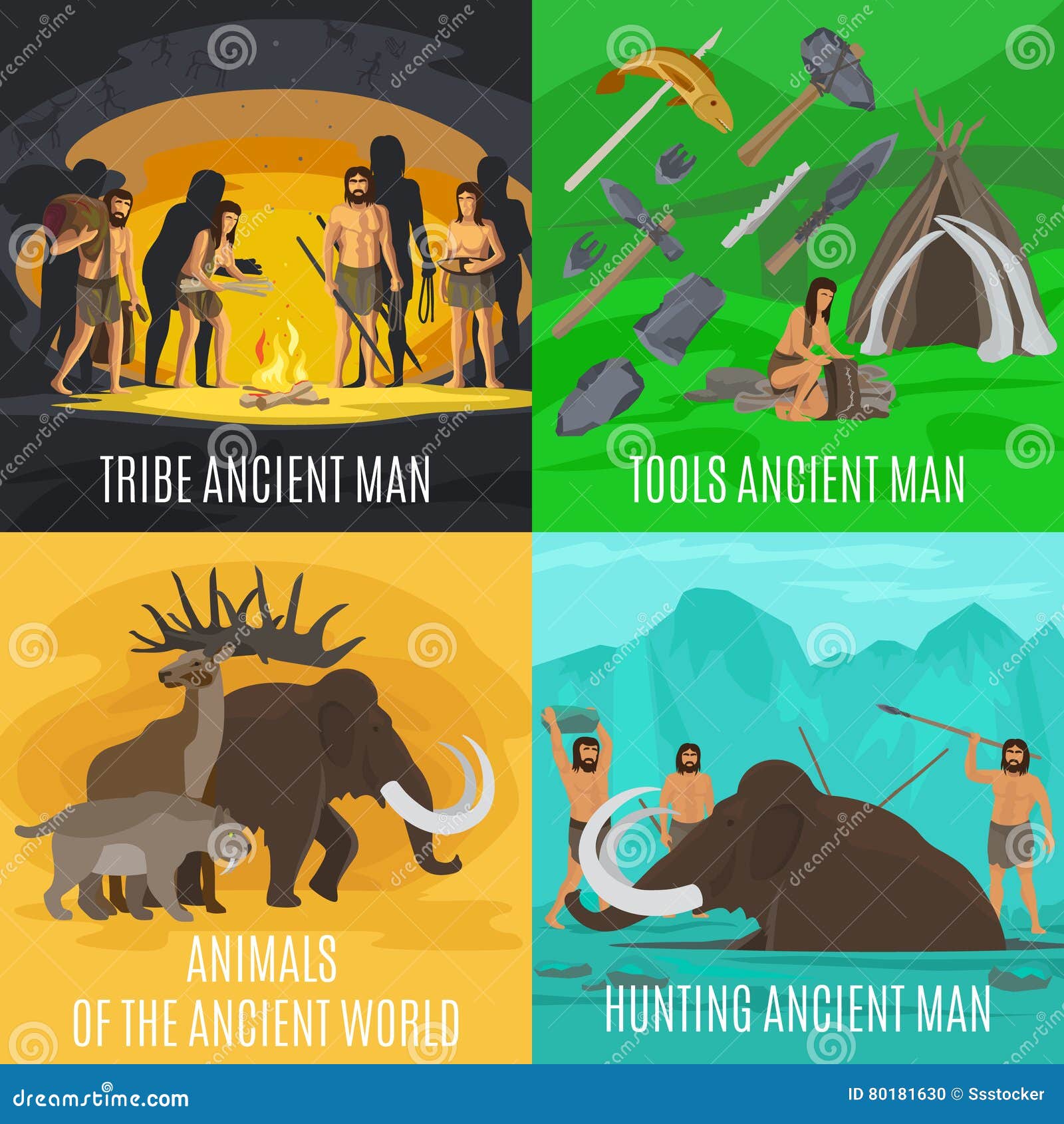 Ancient Prehistoric Stone Age Concepts Stock Vector - Illustration of ...