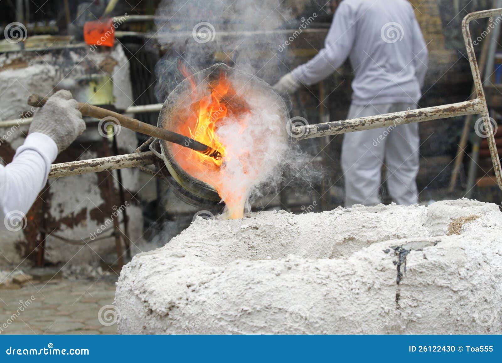 Metal Cast Process, Long Banner Image. Molten Liquid Iron Pouring From ...