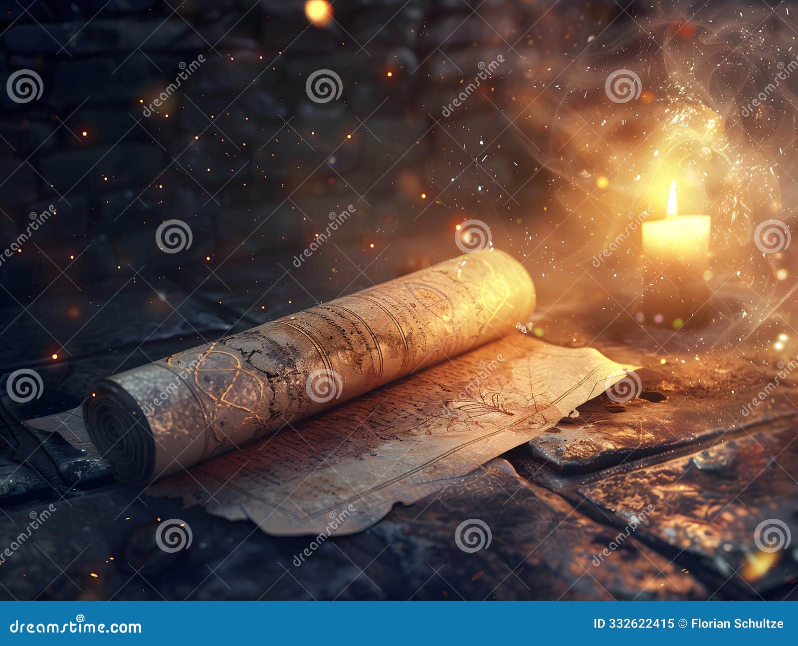 Ancient Prophecy on an Old Scroll Surrounded by Magical Stock ...