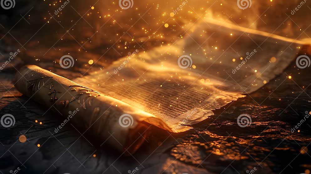 Ancient Prophecy on an Old Scroll Surrounded by Magical Stock ...