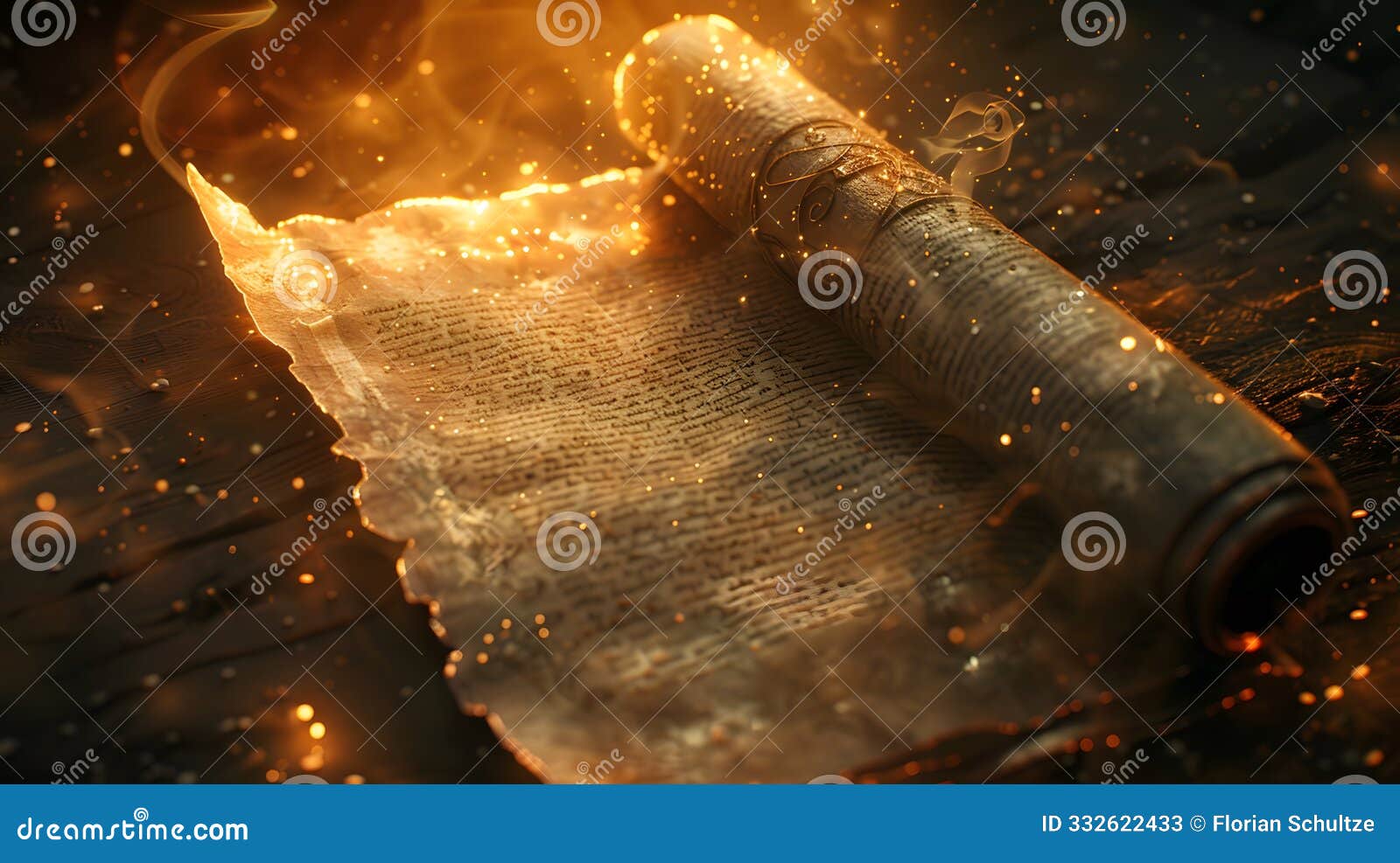 Ancient Prophecy on an Old Scroll Surrounded by Magical Stock ...