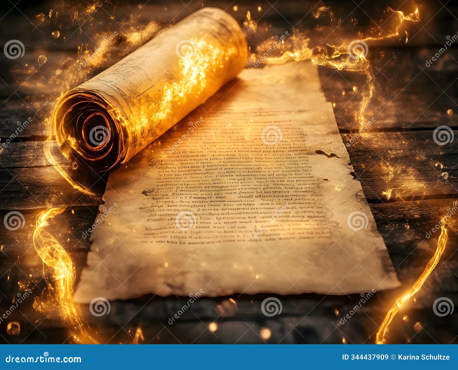 Ancient Prophecy on an Old Scroll Surrounded by Magical Stock ...