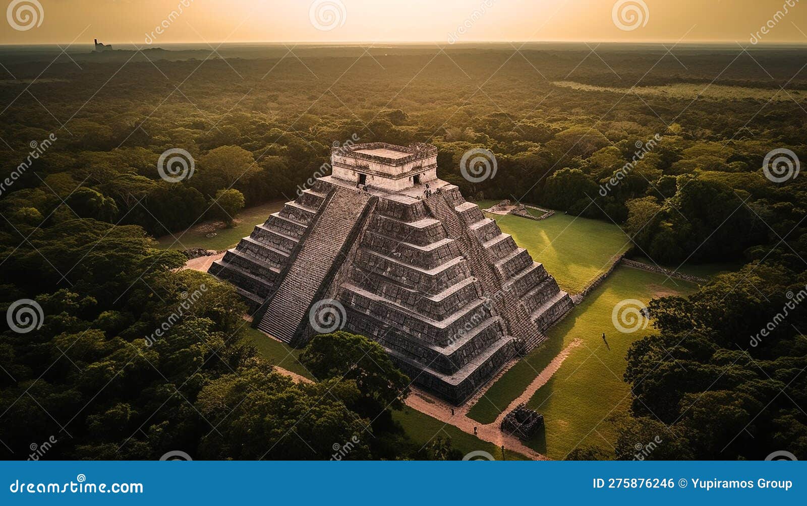 Ancient Pyramid Monument, Chichen Itza, at Sunset Generated by AI Stock ...