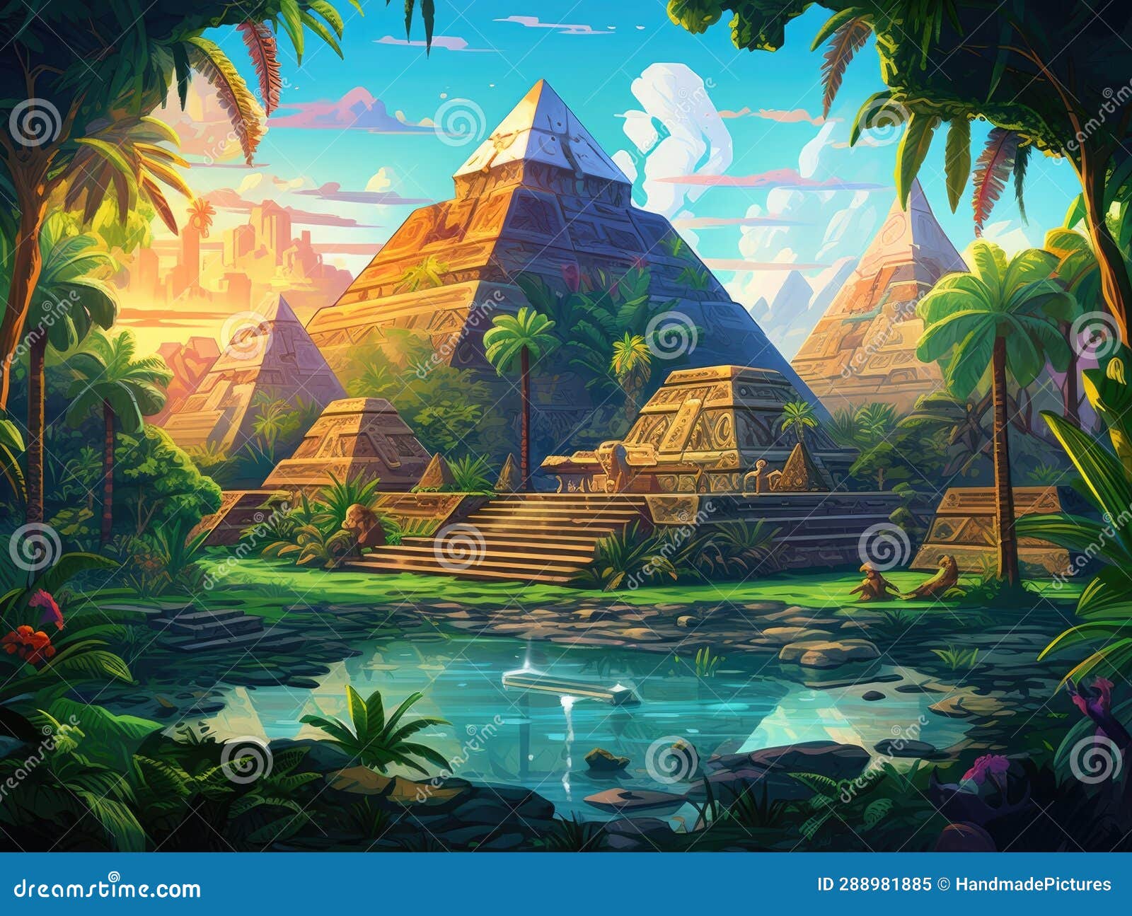 Ancient Pyramids in the Middle of Tropical Rainforest Stock ...