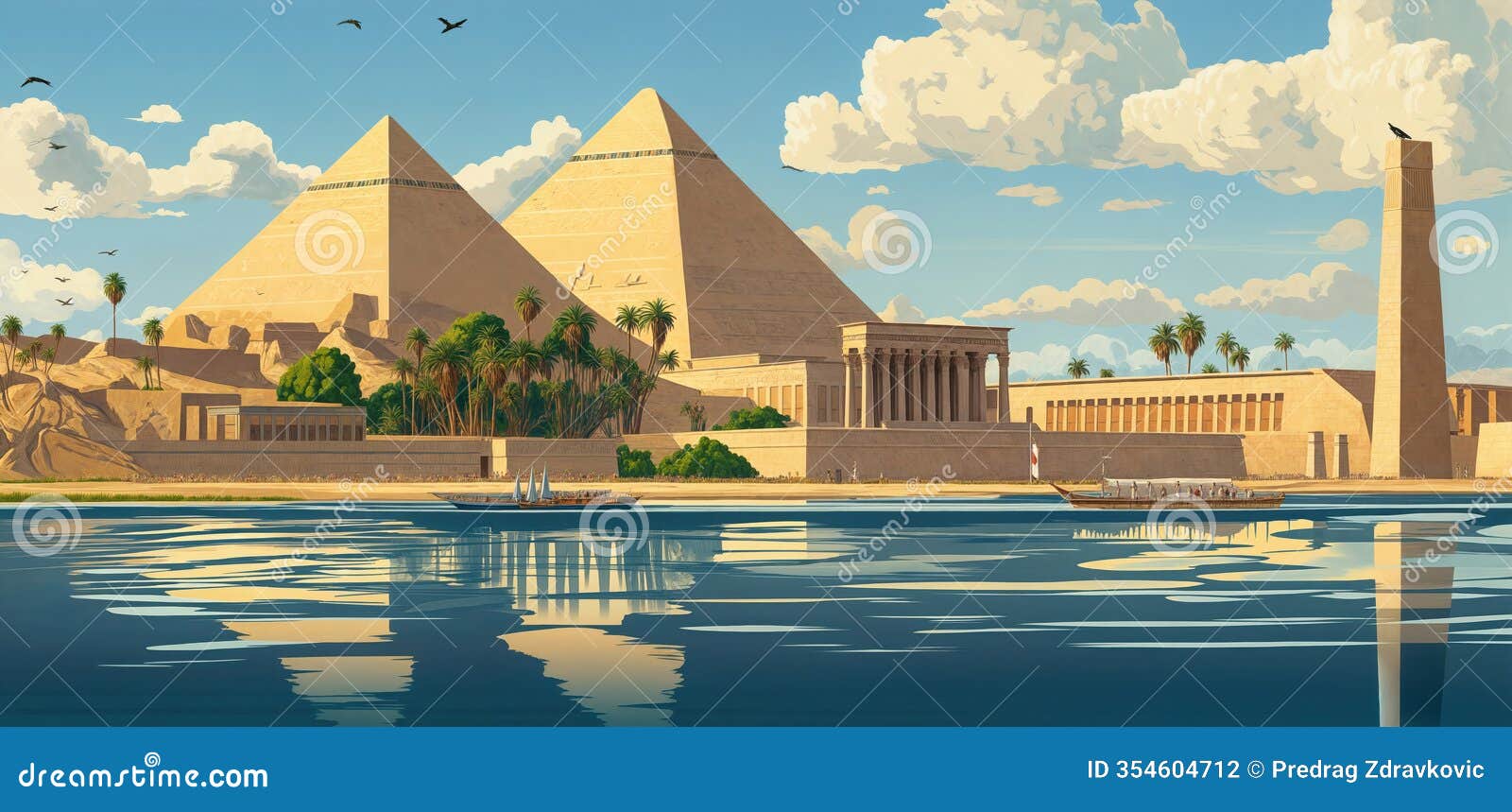 Ancient Pyramids and Surrounding Structures Stock Illustration ...