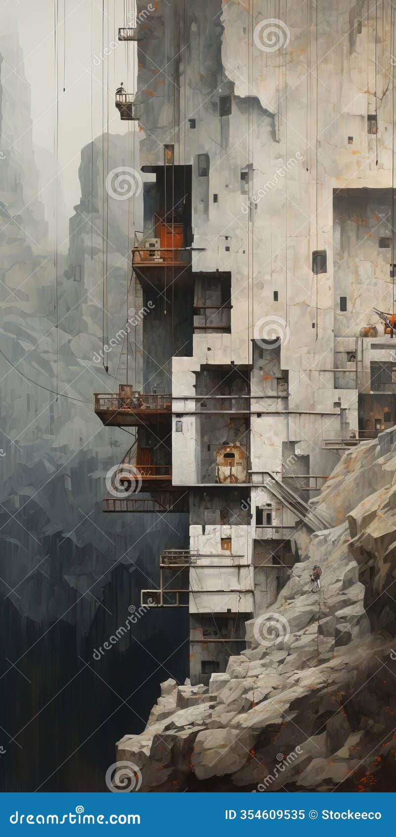 Ancient Quarry Structure Standing on Rugged Cliffside Landscape Stock ...