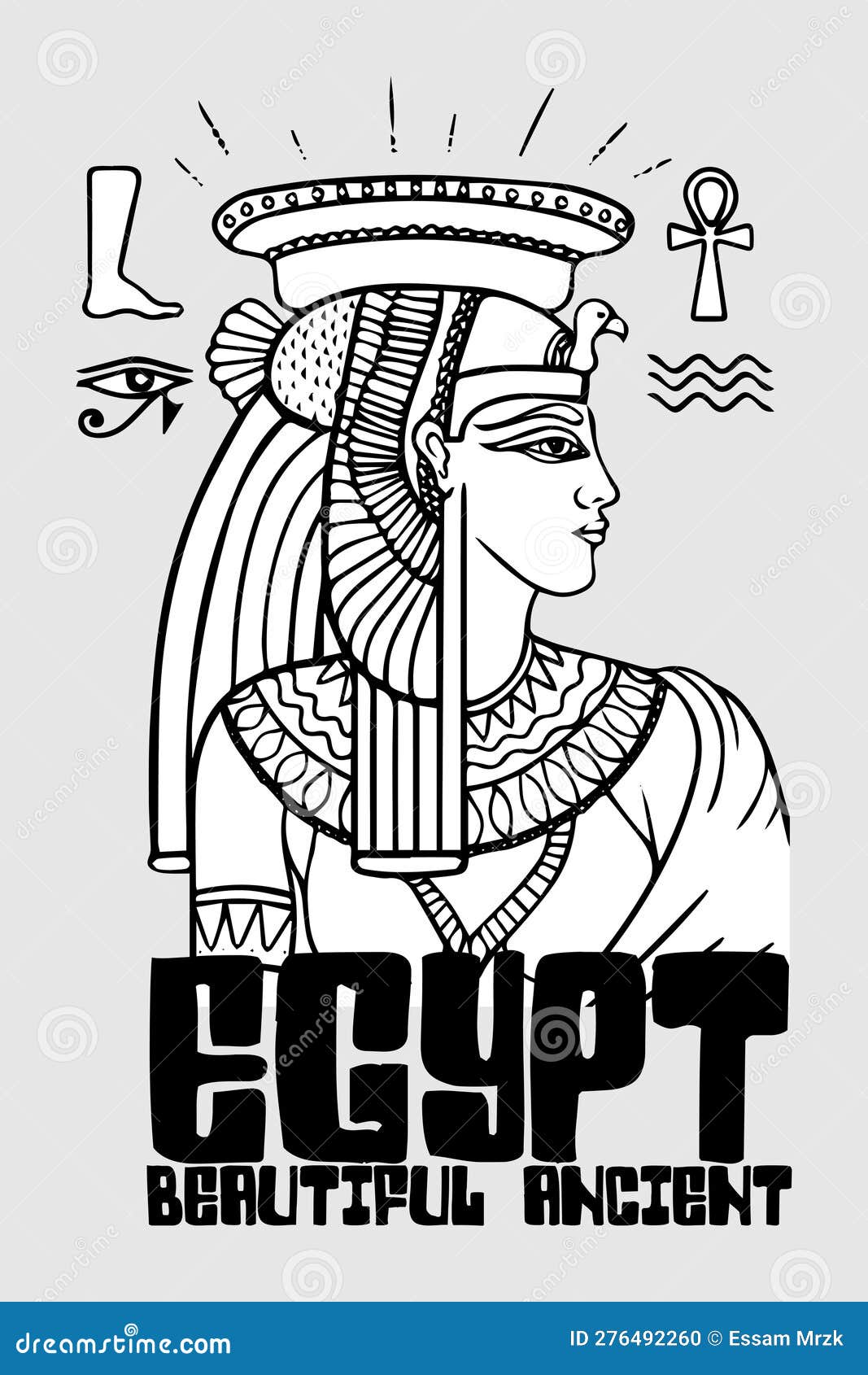 Ancient Queen in Egypt with Symbols and Icons Stock Illustration ...