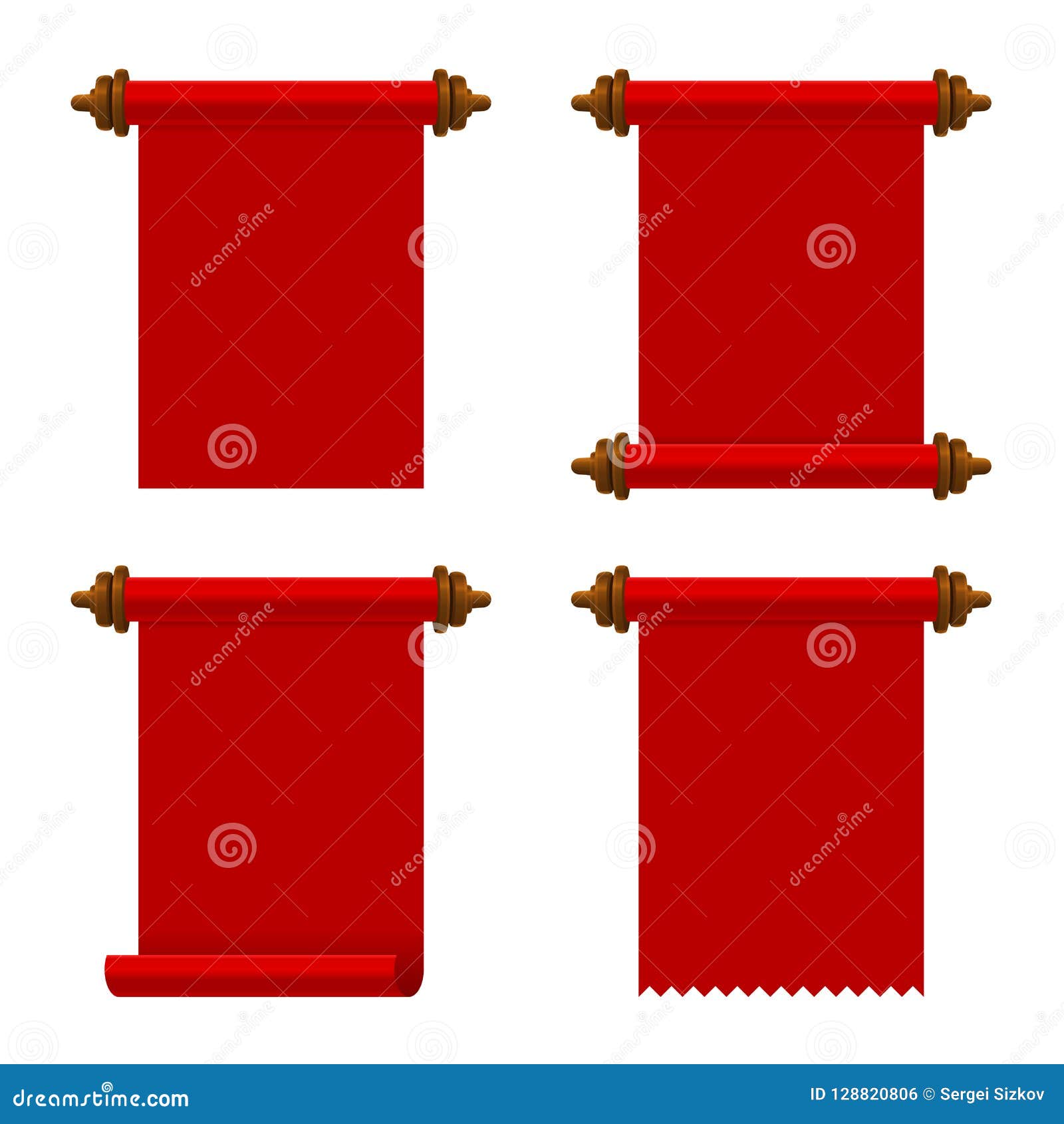 Ancient Red Paper Scrolls Set on White Background. Vector Stock Vector ...