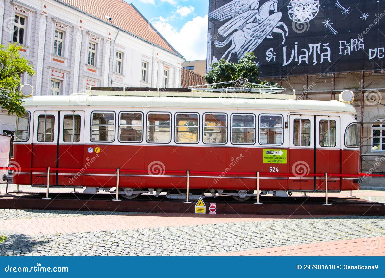 Ancient Red Tram at the Historical Tram Exhibition in Timisoara ...