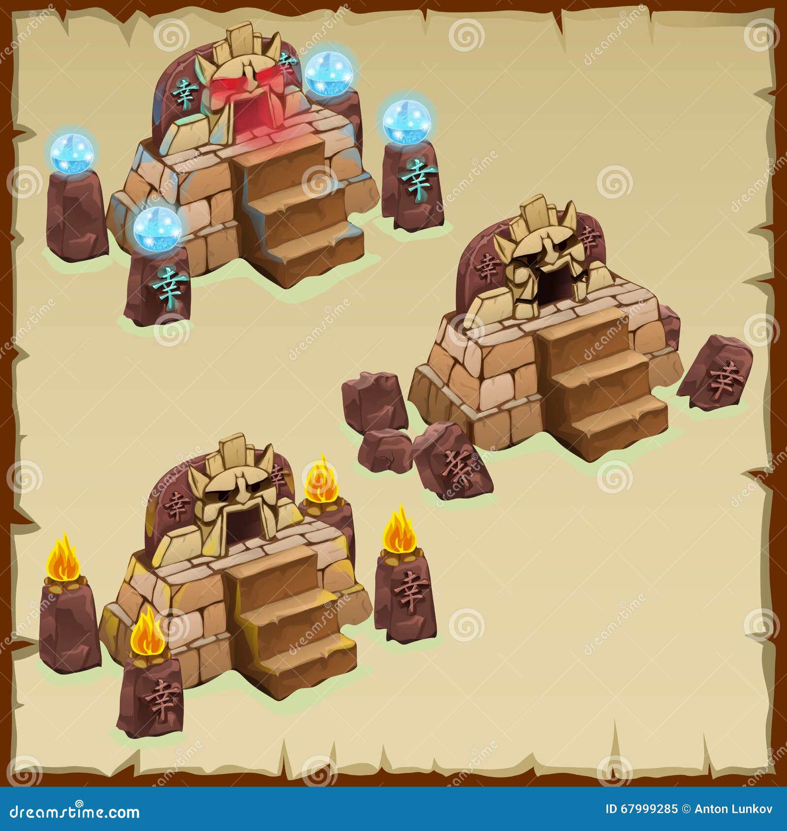 Ancient Ritual Stone Of The Pyramid And Symbols Cartoon Vector ...