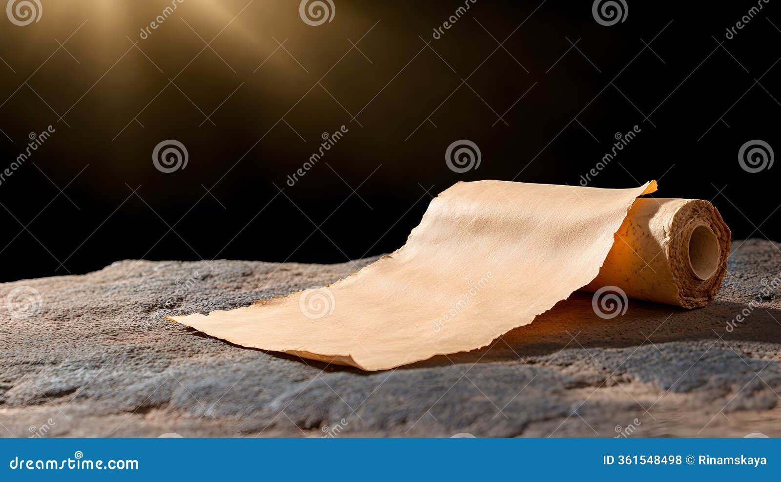 Ancient Rolled Parchment Scroll on Textured Rock Surface with Dramatic ...
