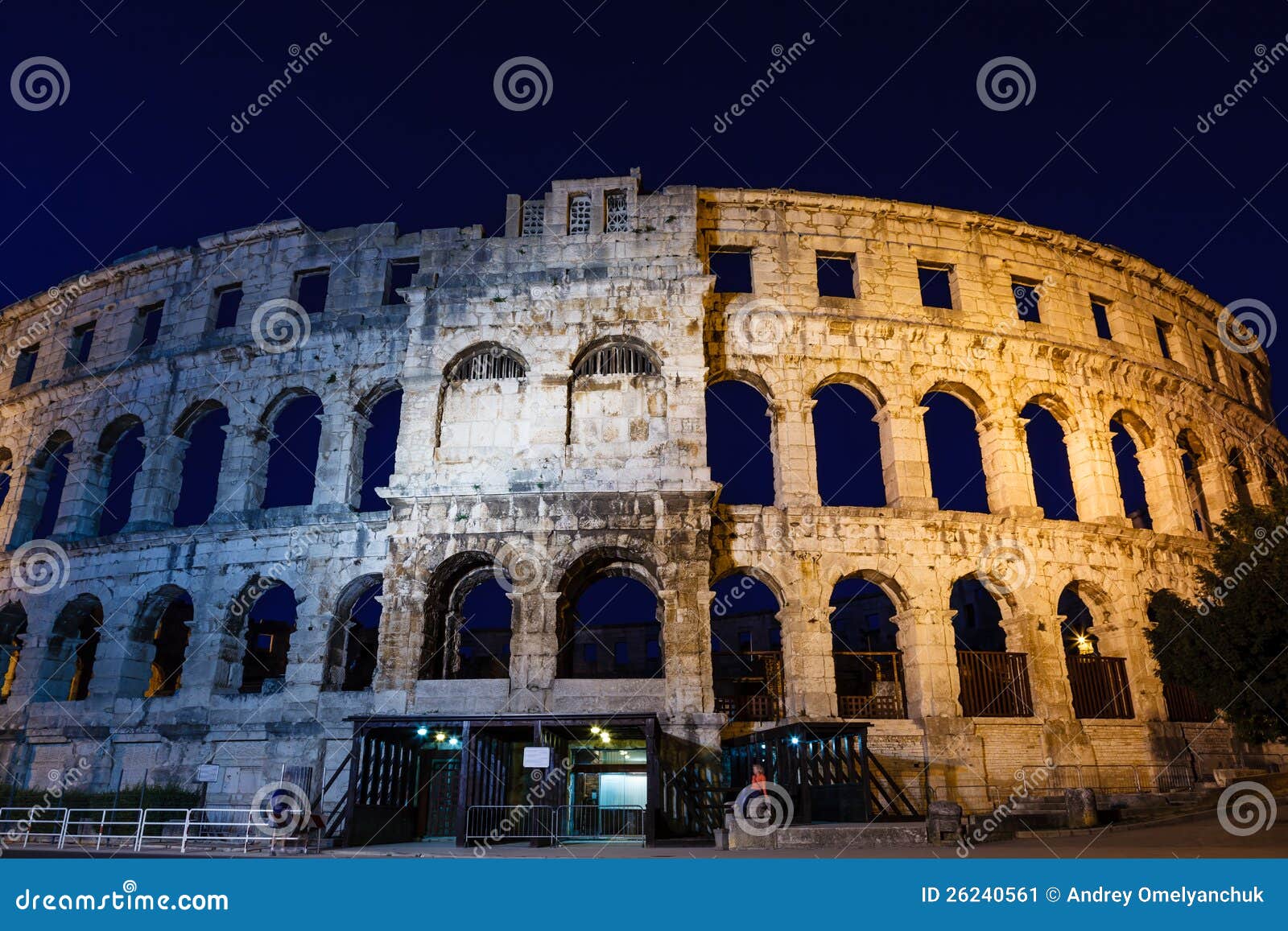 Ancient Roman Amphitheater in Pula at Night Stock Image - Image of ...
