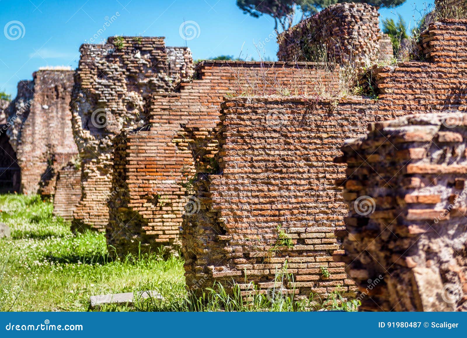 Ancient Roman Brick Structure Ruins Background Stock Image - Image of ...