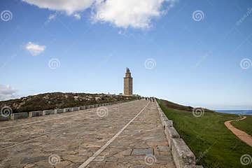 Ancient Roman Lighthouse in Operation, Tower of Hercules Stock Photo ...