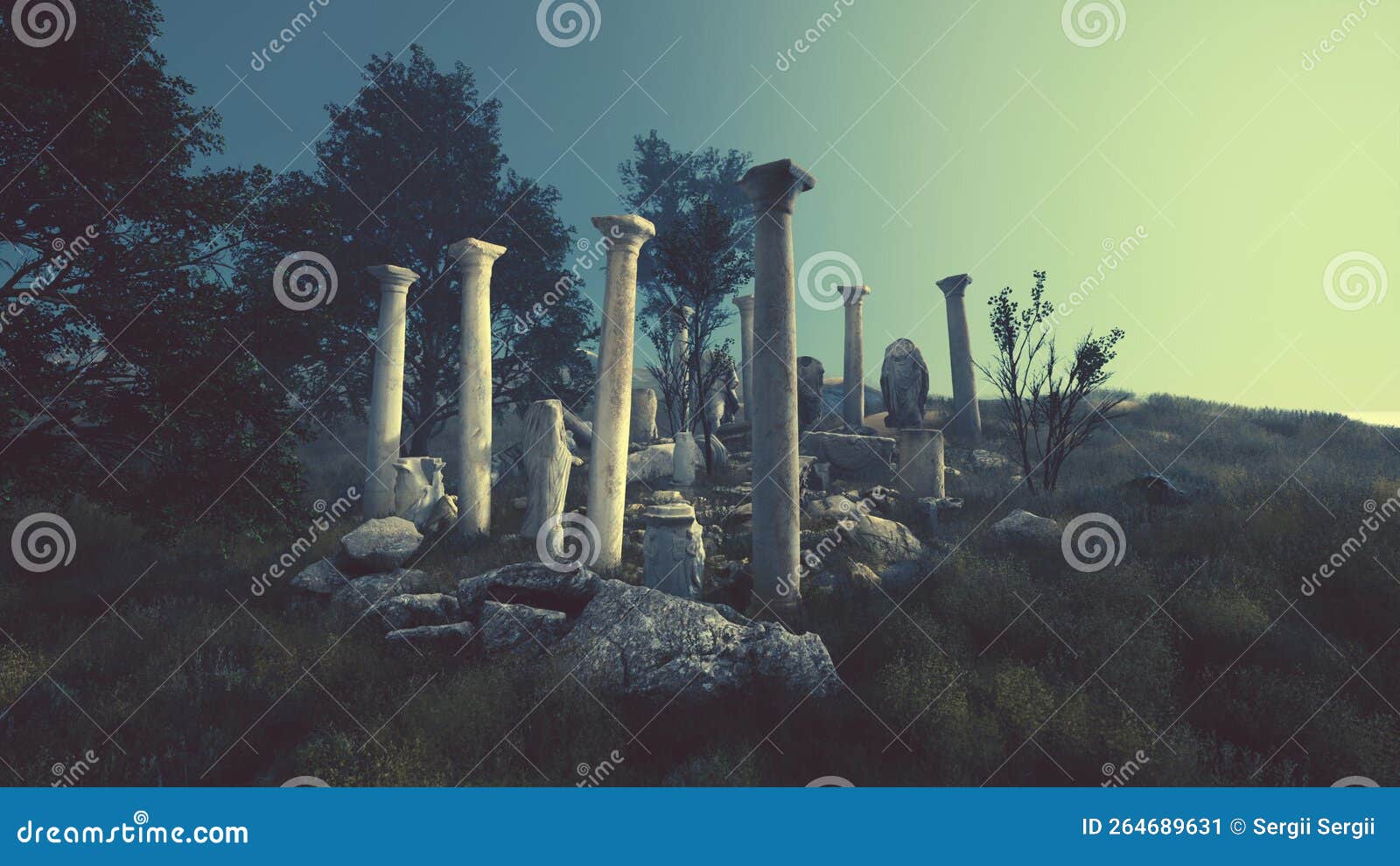 Ancient Roman Ruins with Broken Statues Stock Image - Image of library ...