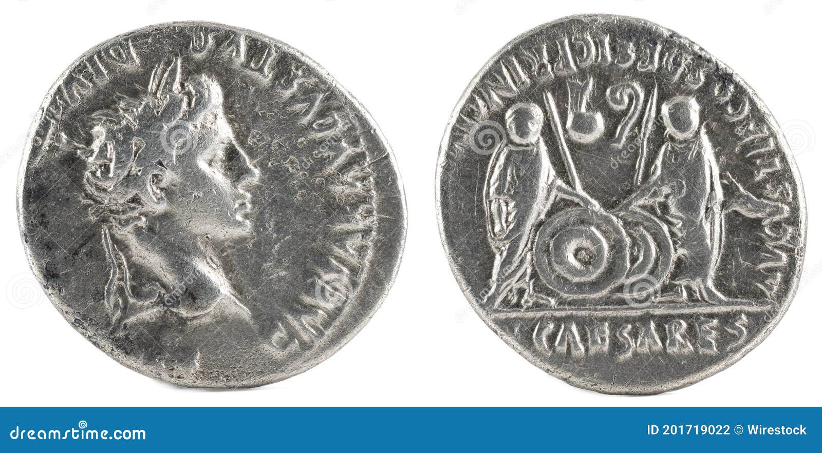 Ancient Roman Silver Denarius Coin of Emperor Augustus Stock Photo ...