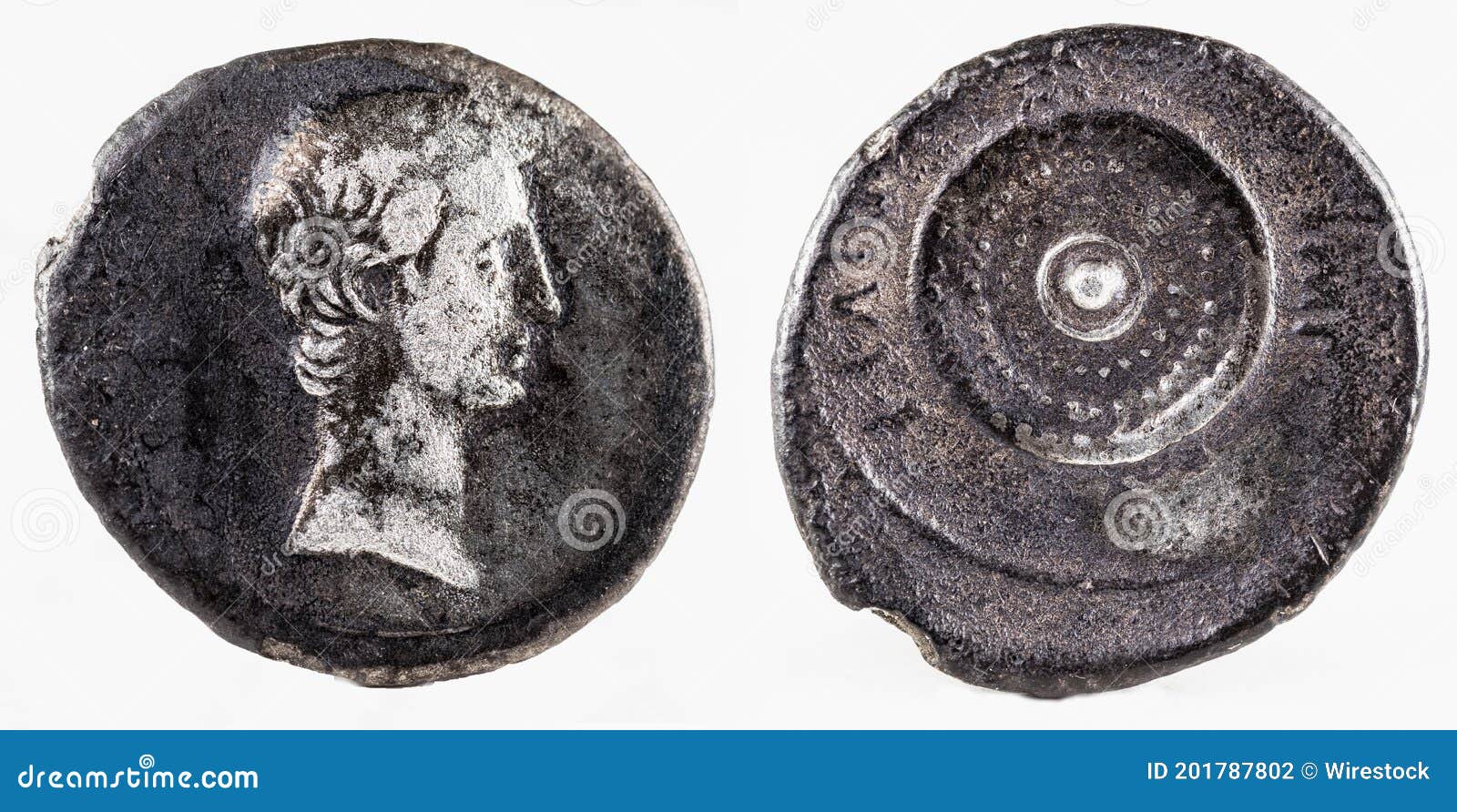 Ancient Roman Silver Denarius Coin of Emperor Augustus Isolated on ...