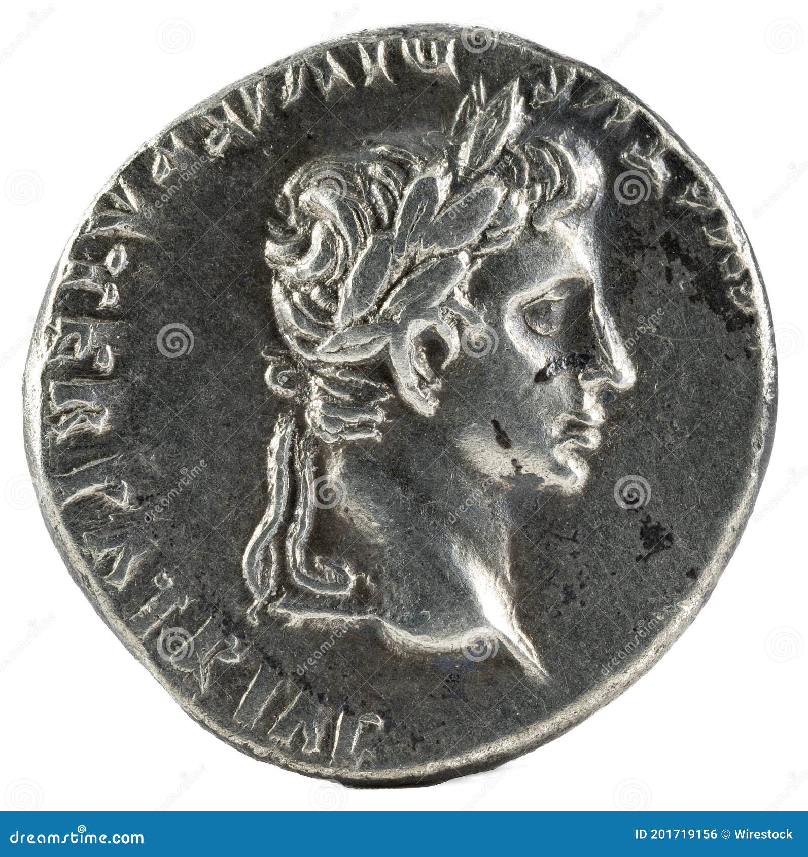 Ancient Roman Silver Denarius Coin of Emperor Augustus. Obverse Stock ...