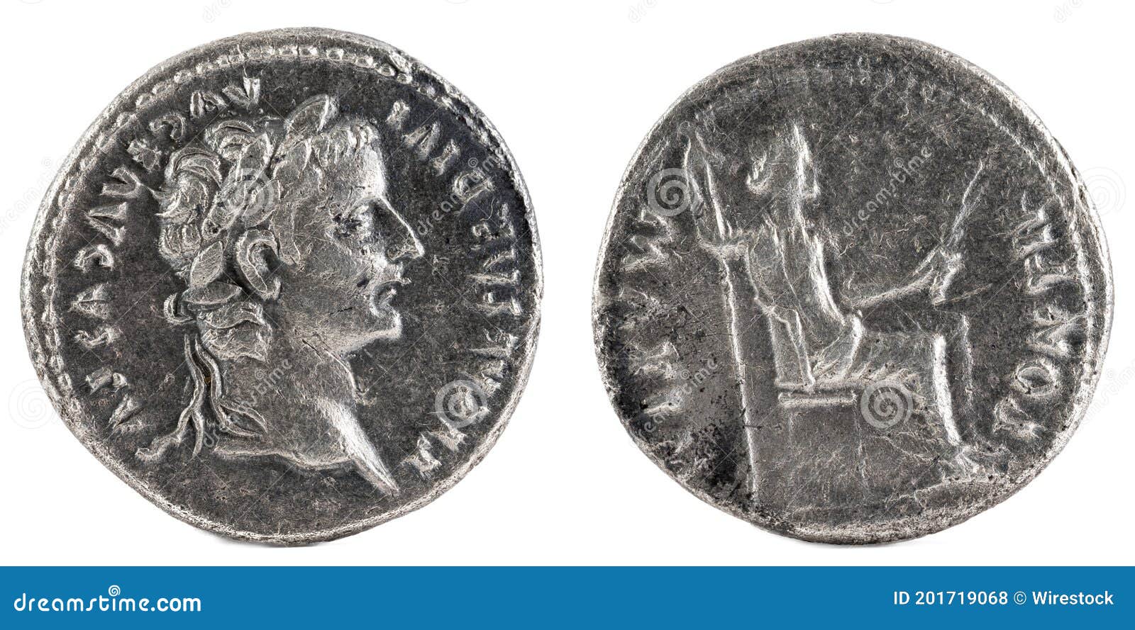 Ancient Roman Silver Denarius Coin of Emperor Tiberius Stock Photo ...