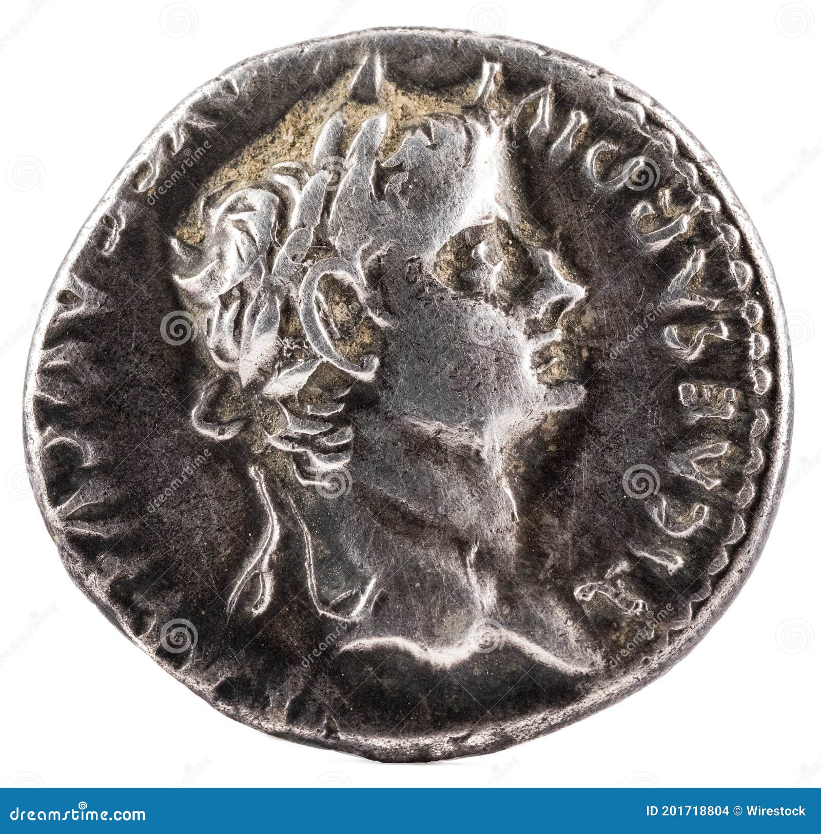 Ancient Roman Silver Denarius Coin of Emperor Tiberius Isolated on a ...