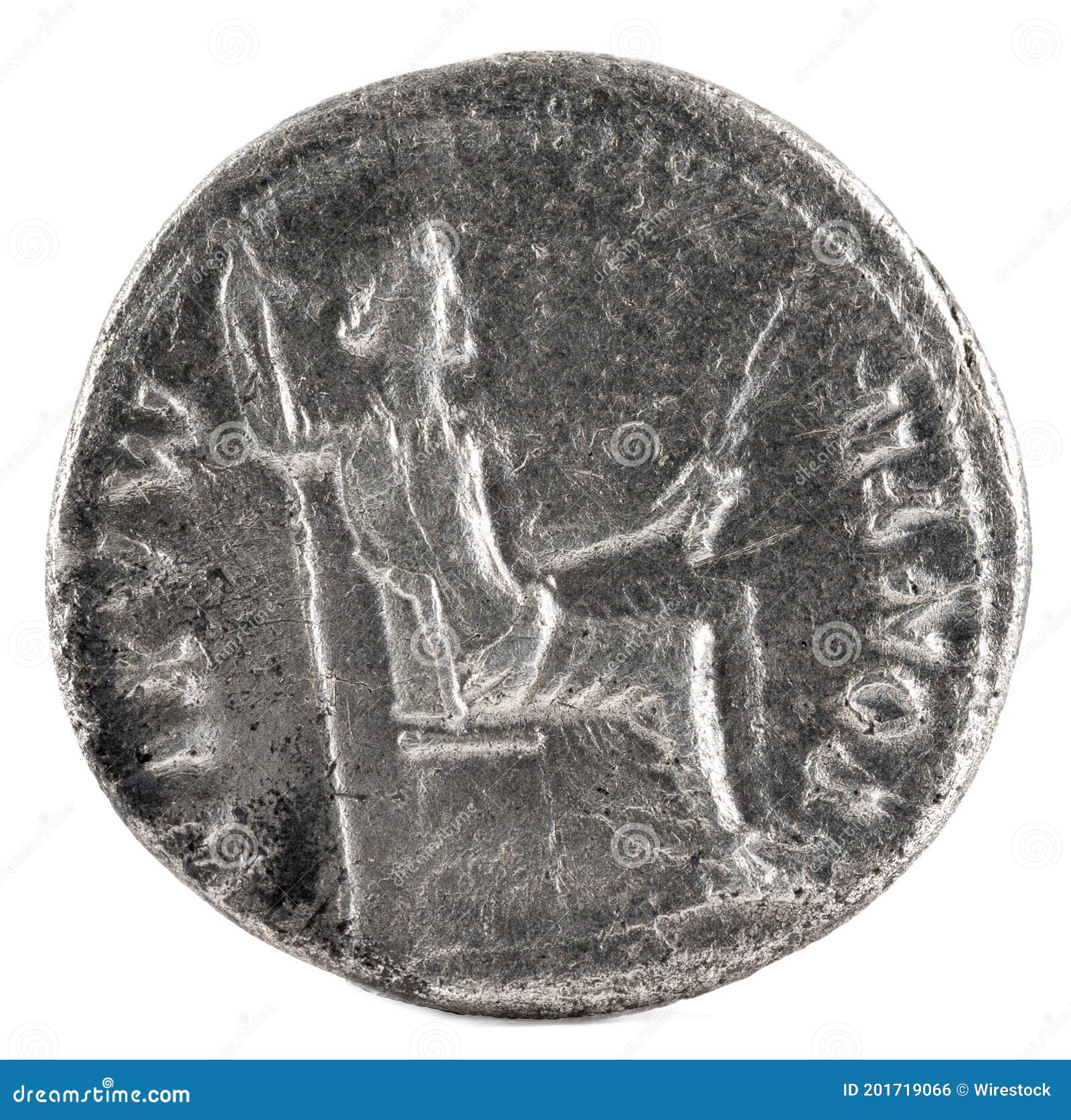 Ancient Roman Silver Denarius Coin of Emperor Tiberius Isolated on a ...
