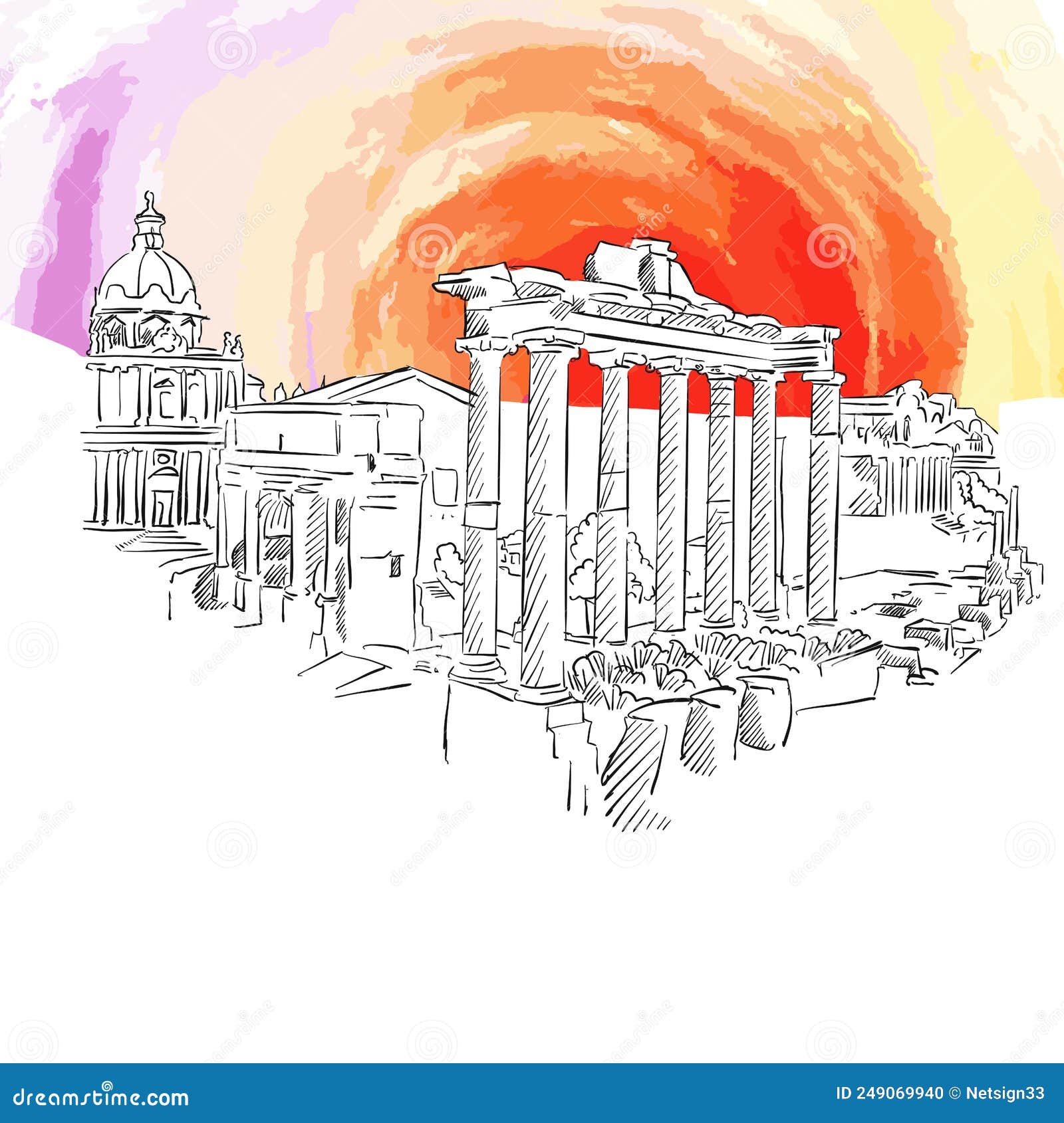 Ancient Rome Drawing with Colourful Background Stock Illustration ...