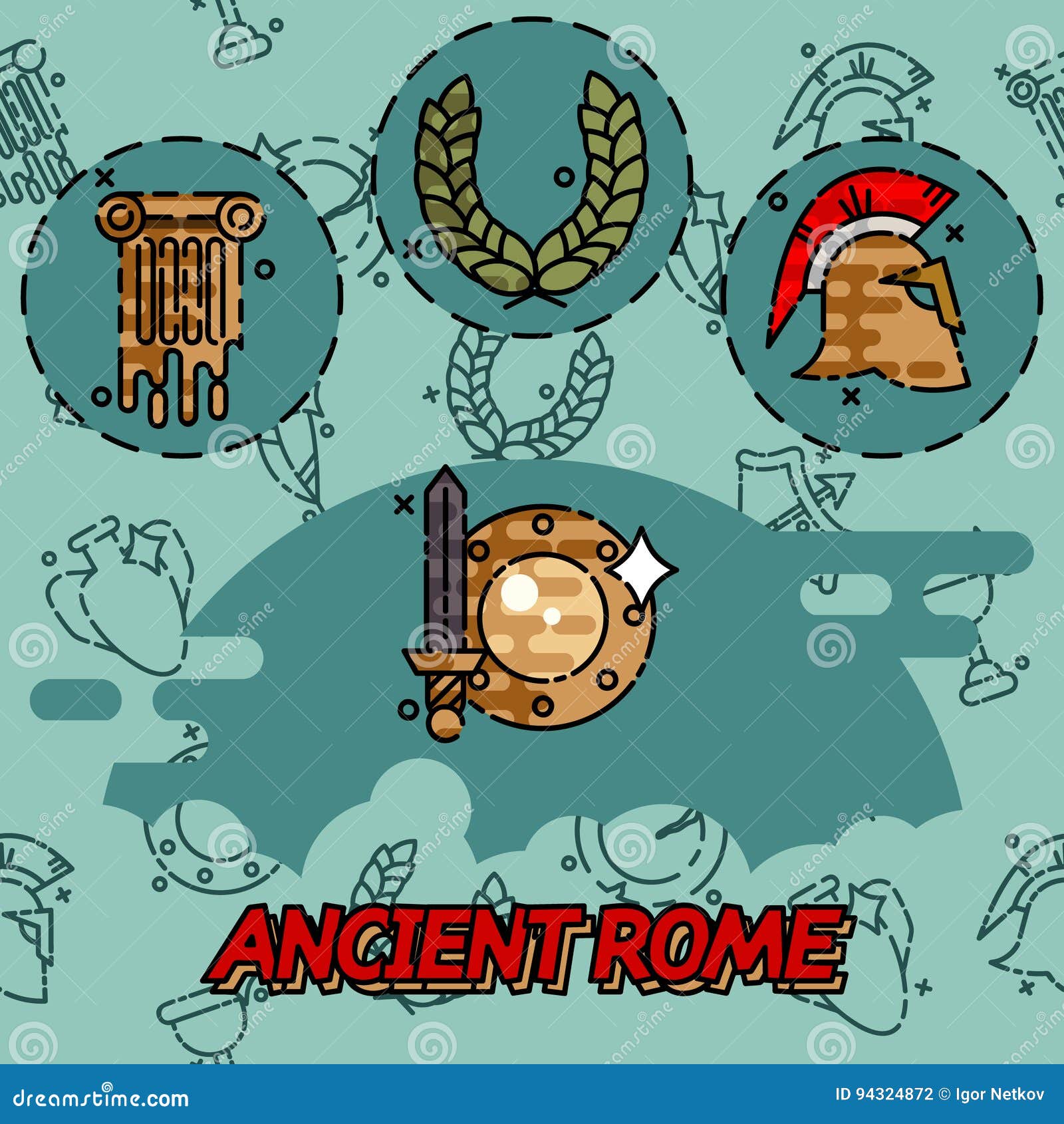 Ancient Rome Flat Concept Icons Stock Vector - Illustration of europe ...