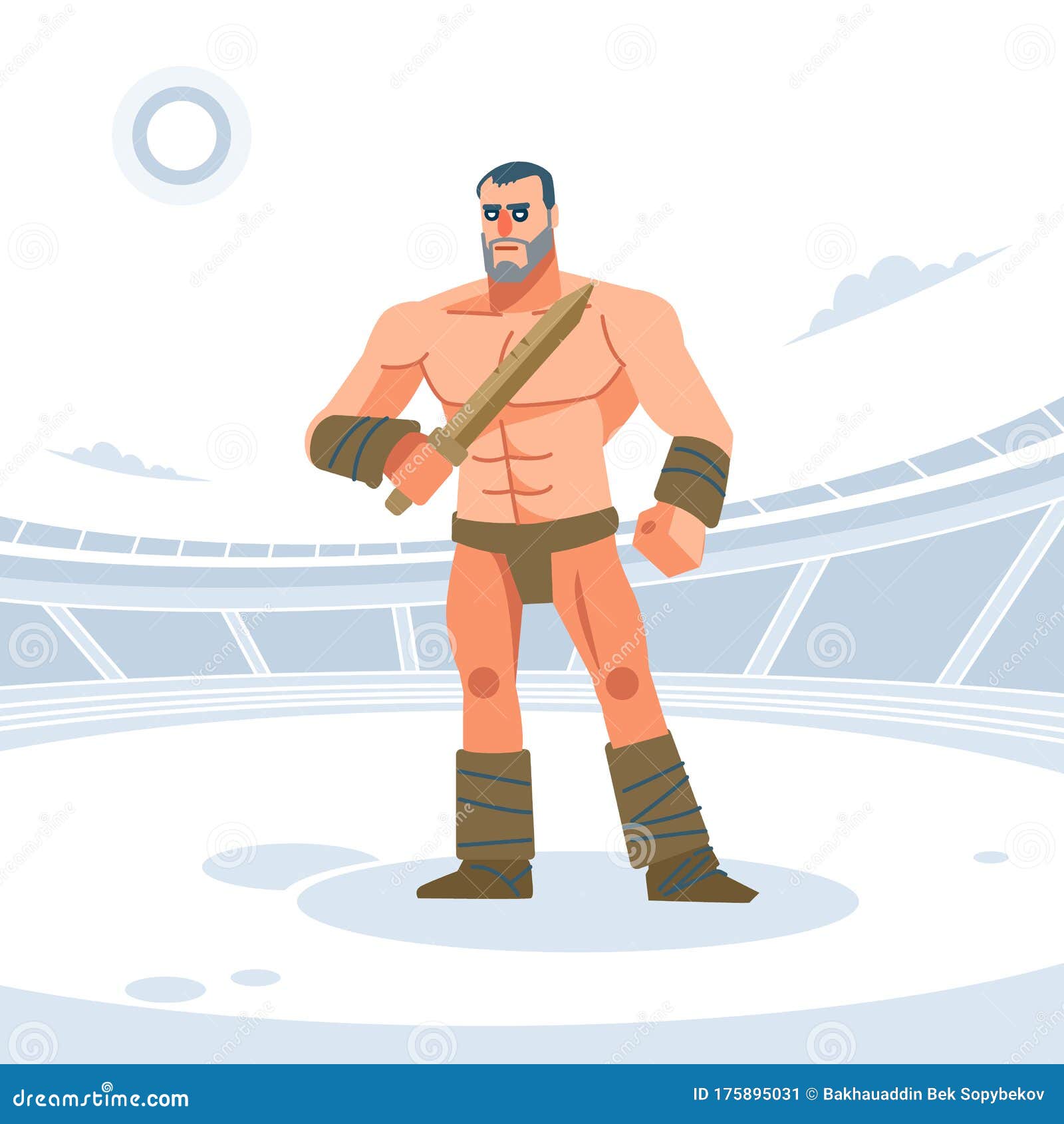 Ancient Rome Gladiator Warrior with Wooden Sword for Training. Vector ...