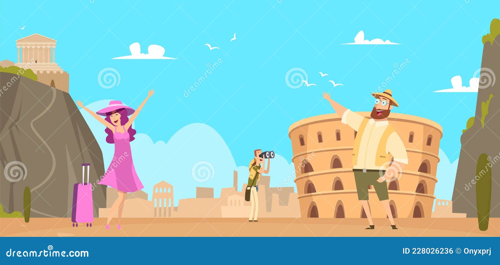 Landscape Of Rome. Cartoon Illustration Of The Sights Of Italy. Vector ...