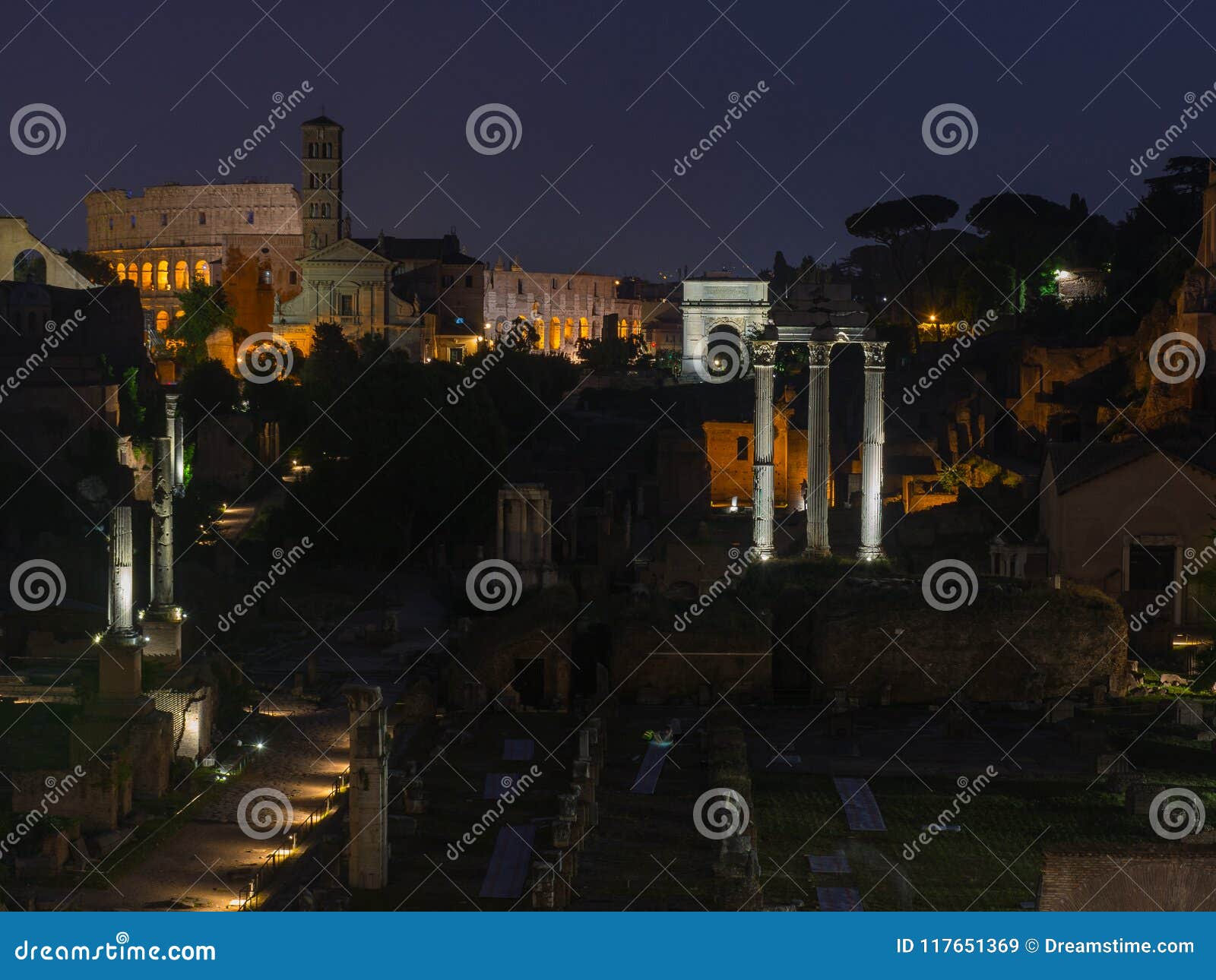 Ancient Rome - Roman Forum in the Night Editorial Stock Image - Image ...