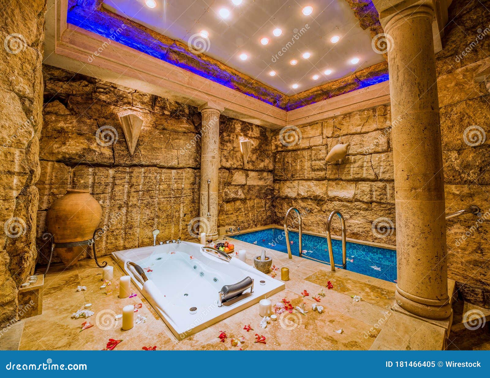 Ancient Room Design with Bathtub and a Small Indoor Pool Stock Image ...