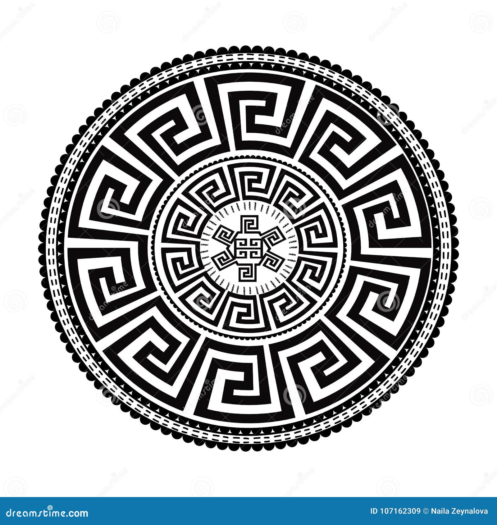 Ancient Round Ornament. Vector Isolated Black Meander Pattern on Stock ...