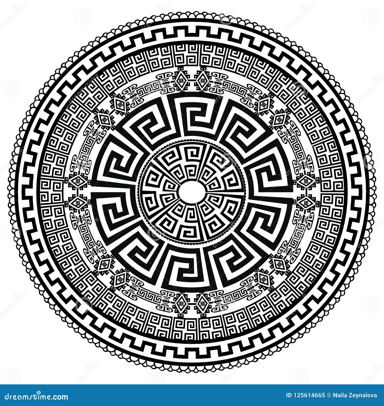Ancient Round Ornament. Vector Isolated Black Meander Pattern on Stock ...
