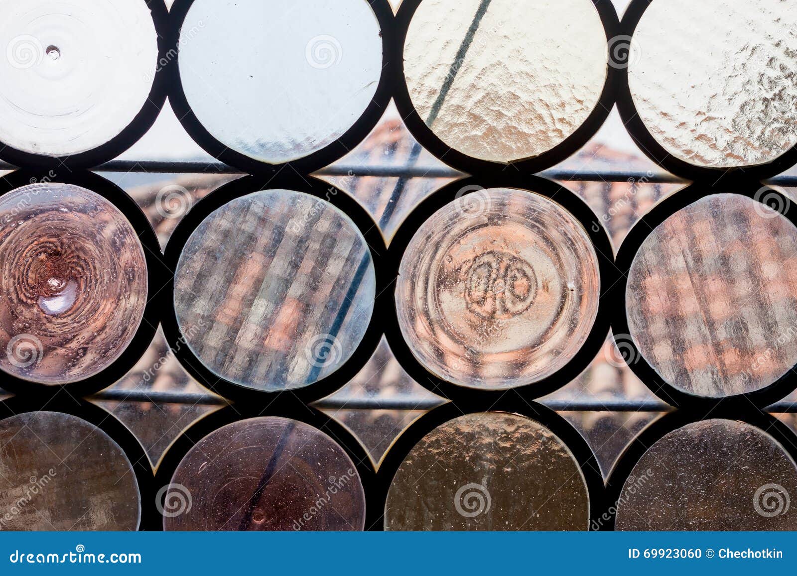 Ancient Round Shaped Glass in Window Stock Photo - Image of colourful ...