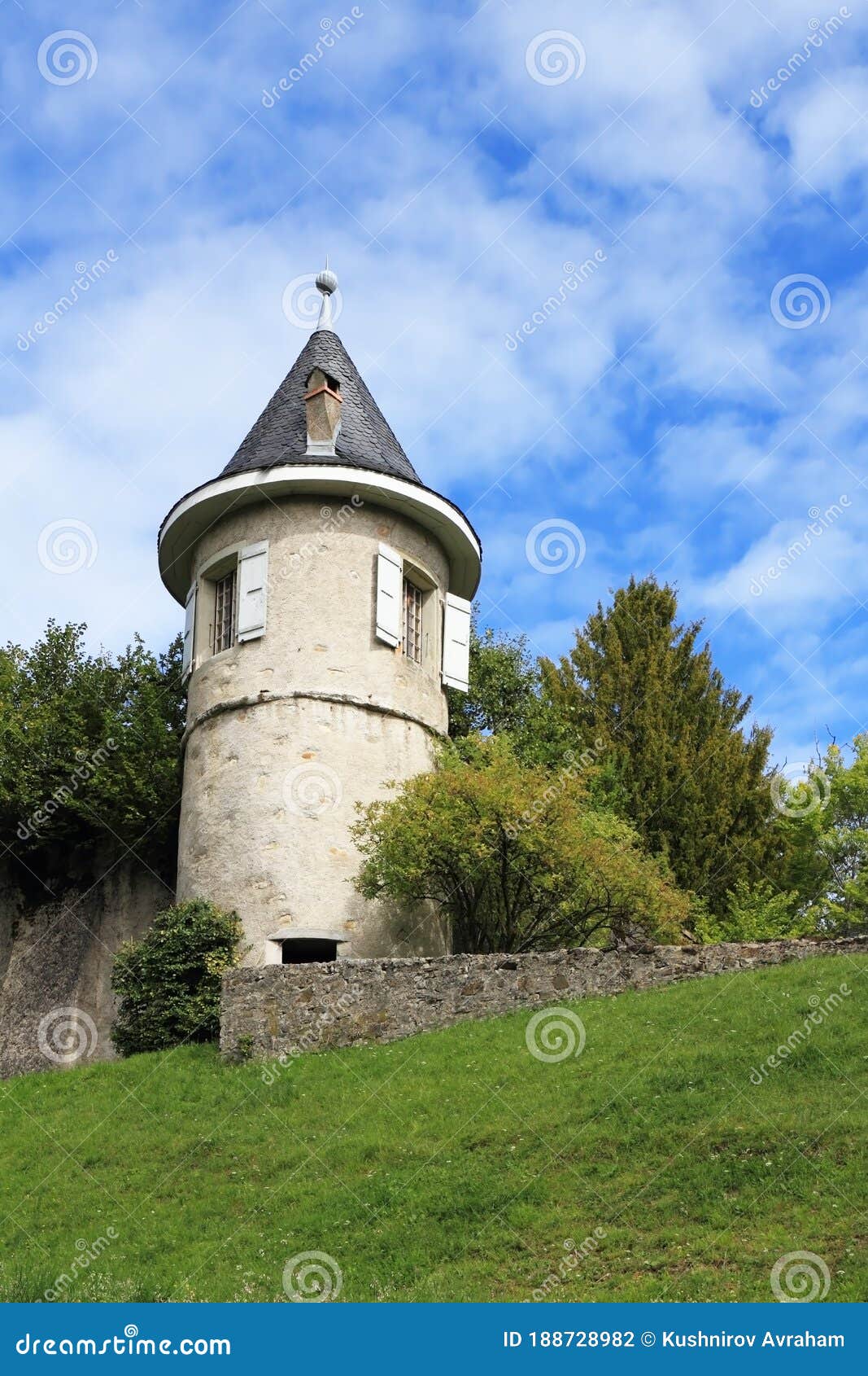 Ancient round tower stock photo. Image of cloud, tourism - 188728982