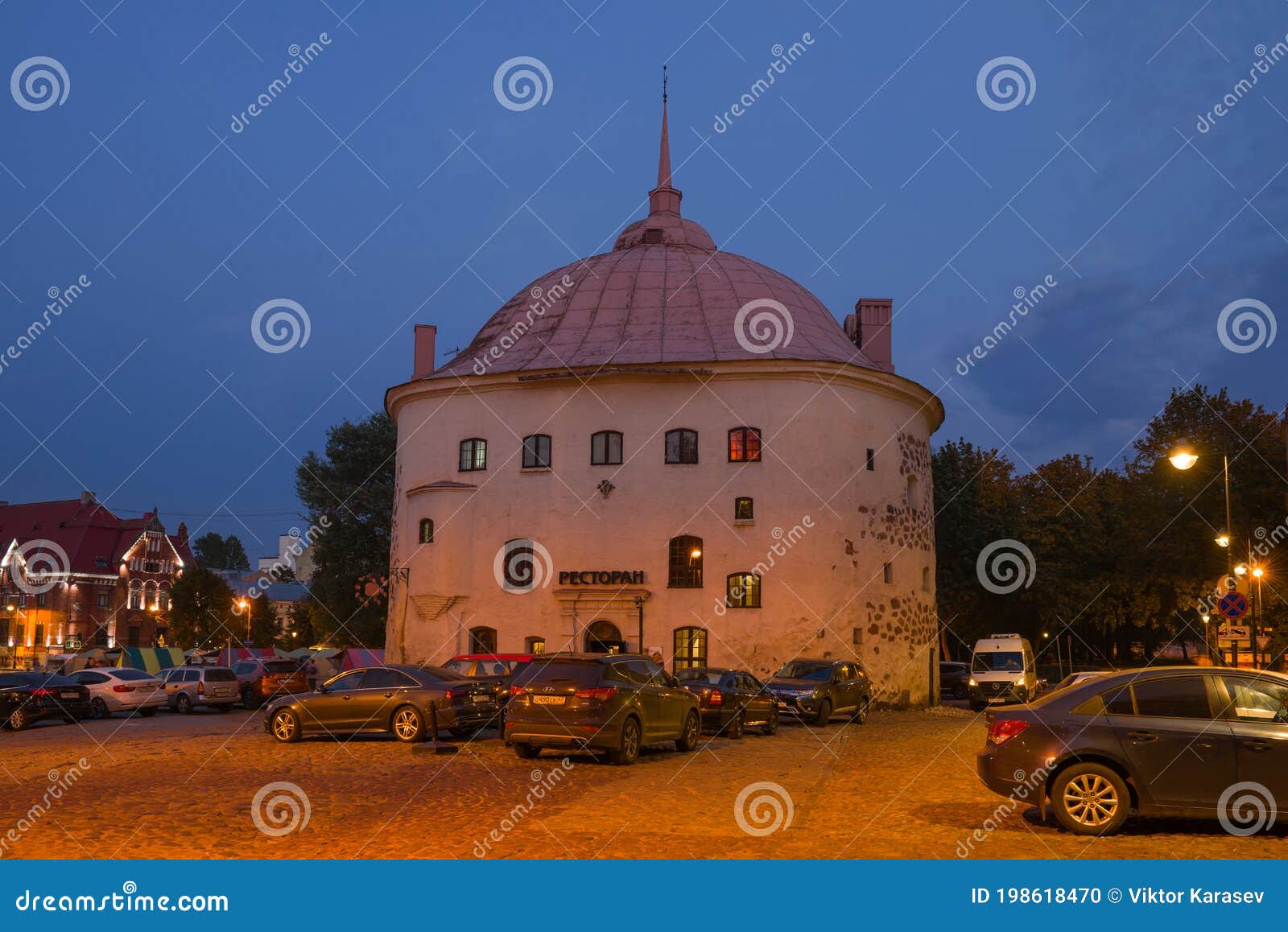 Ancient Round Tower in October Twilight. Vyborg Editorial Image - Image of architecture, october ...