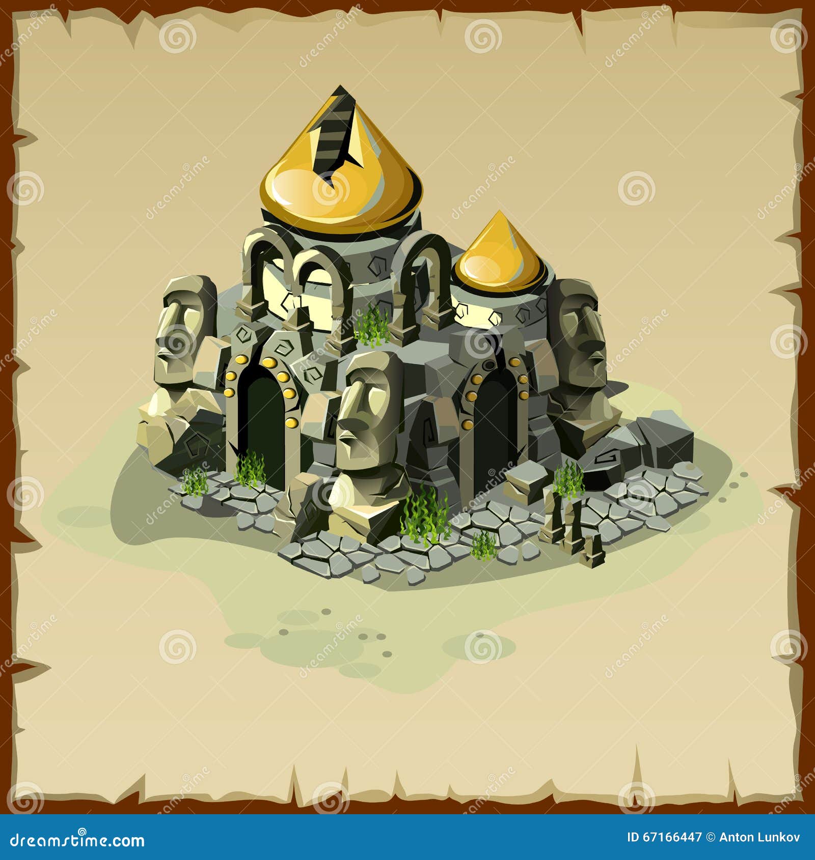 Ancient Ruined Castle with Columns Heads Stock Vector - Illustration of ...